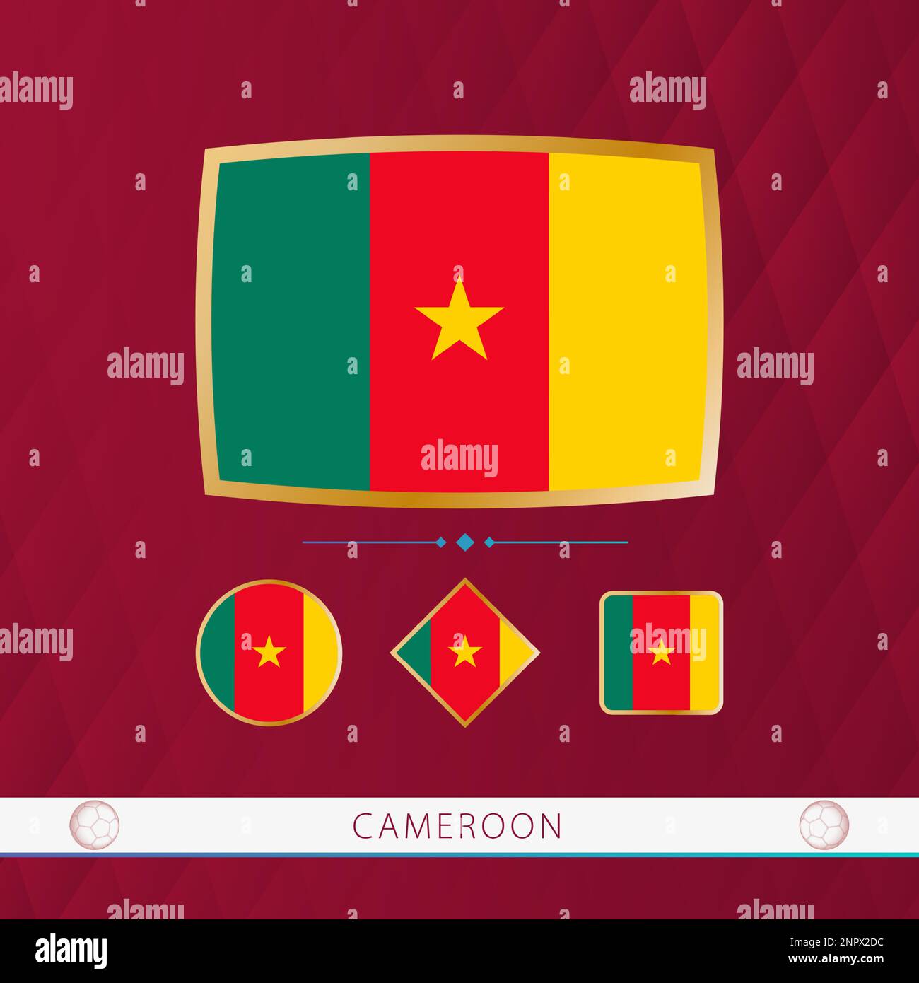 Set of Cameroon flags with gold frame for use at sporting events on a ...