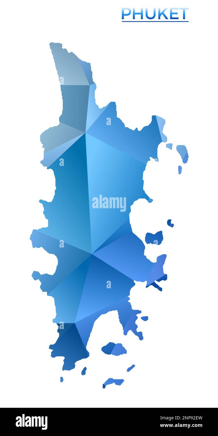 Vector polygonal Phuket map. Vibrant geometric island in low poly style. Superb illustration for ...