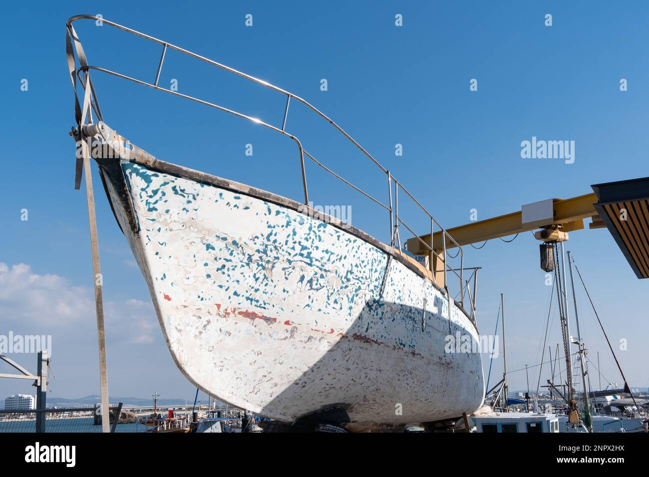Polished motorboat Boat Surface Restoration. Clean the surface of the ...