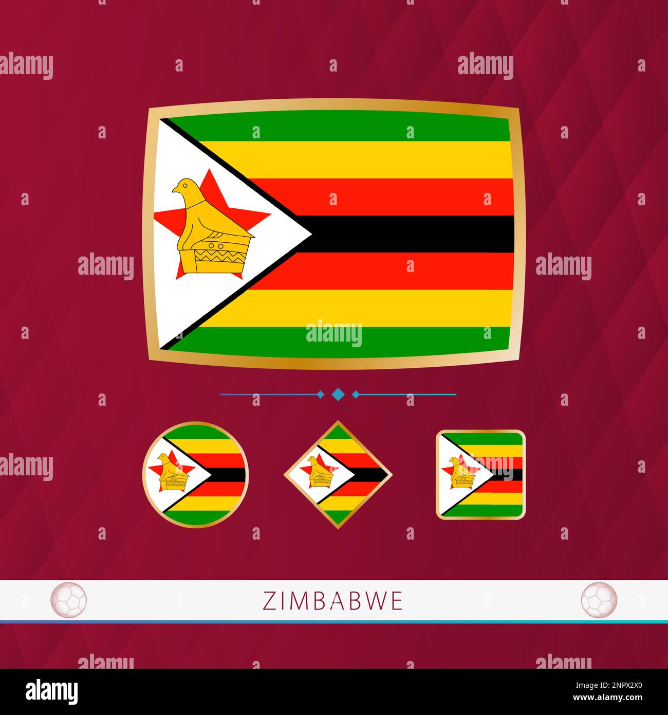 Set of Zimbabwe flags with gold frame for use at sporting events on a ...