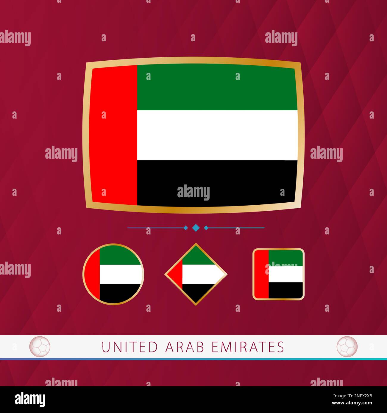 Set of United Arab Emirates flags with gold frame for use at sporting ...