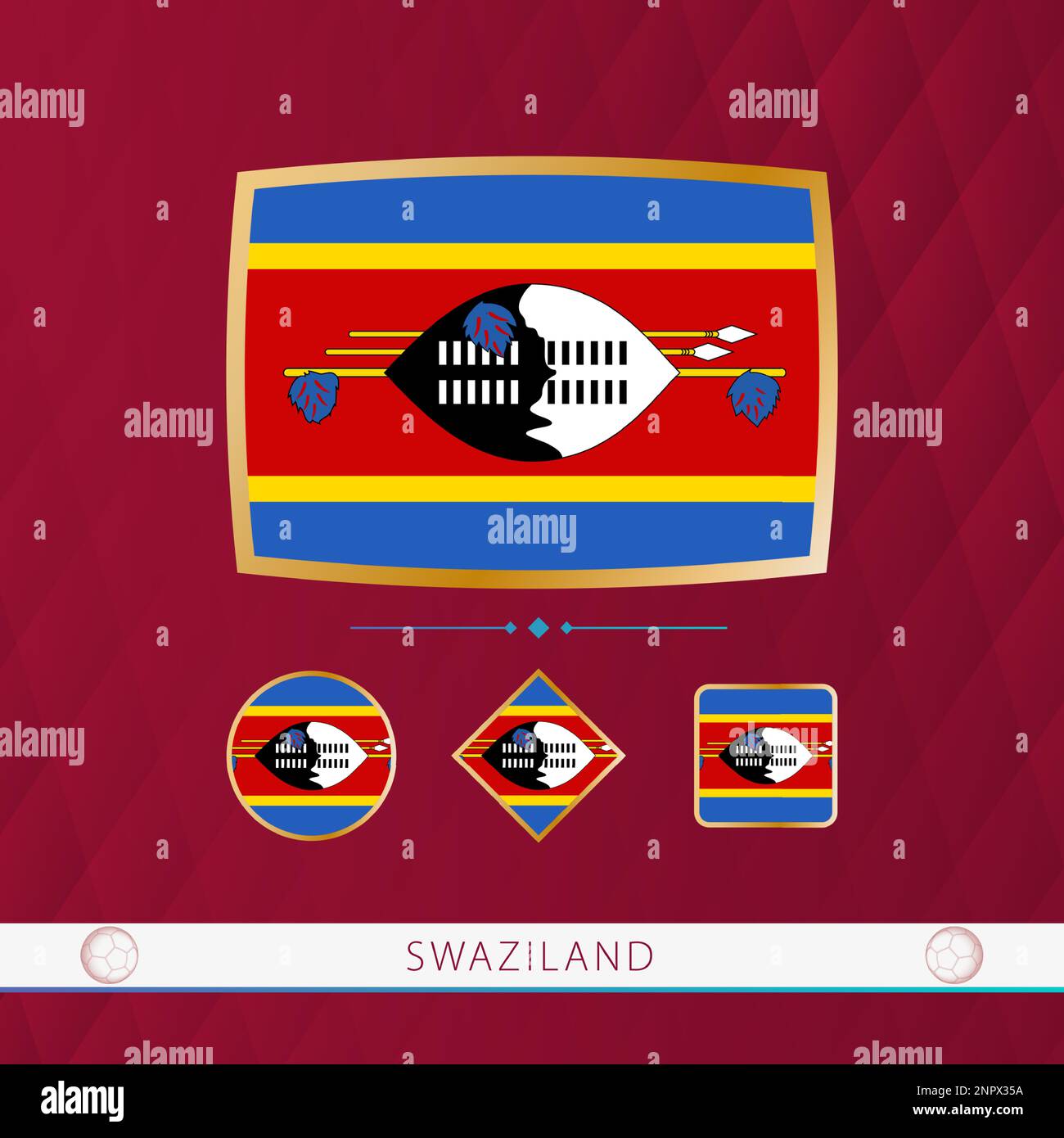 Set of Swaziland flags with gold frame for use at sporting events on a ...