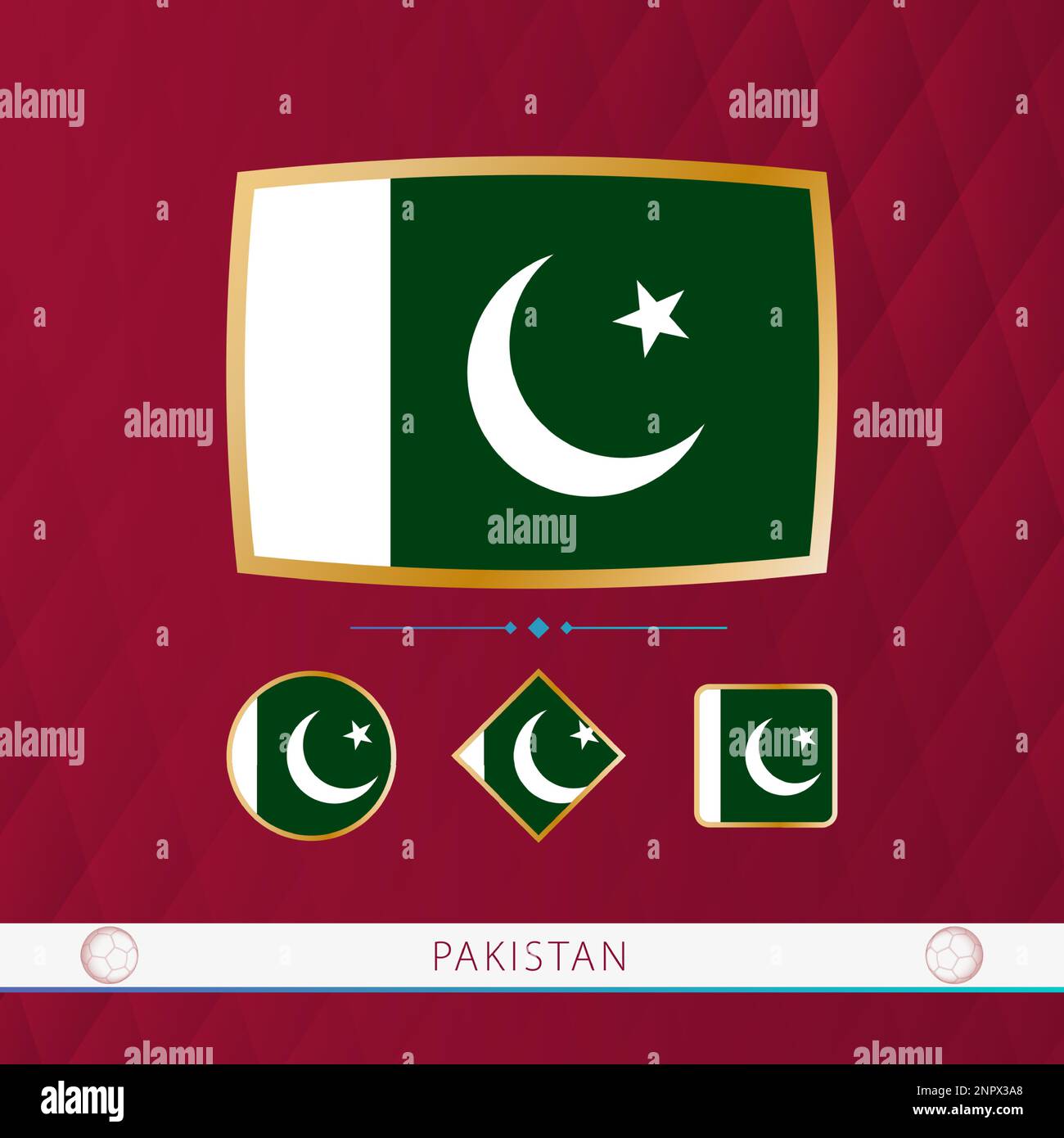 Set of Pakistan flags with gold frame for use at sporting events on a ...
