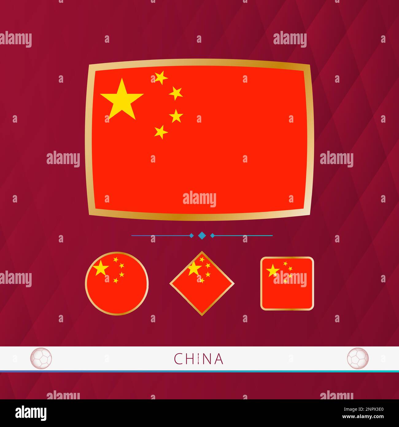 Set of China flags with gold frame for use at sporting events on a ...