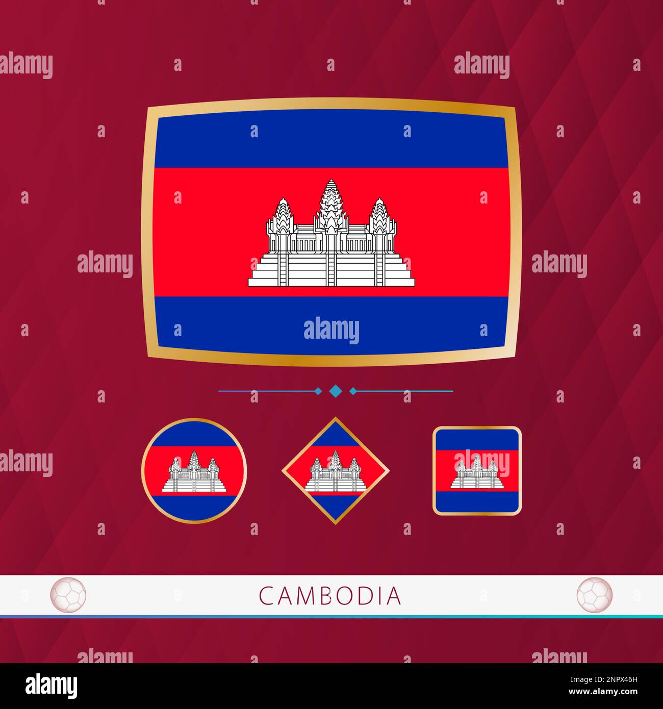 Set of Cambodia flags with gold frame for use at sporting events on a ...