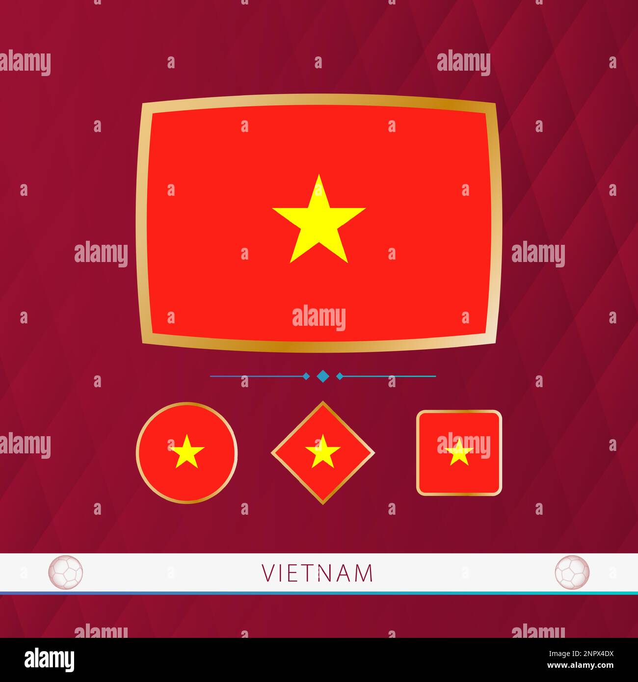 Set of Vietnam flags with gold frame for use at sporting events on a ...