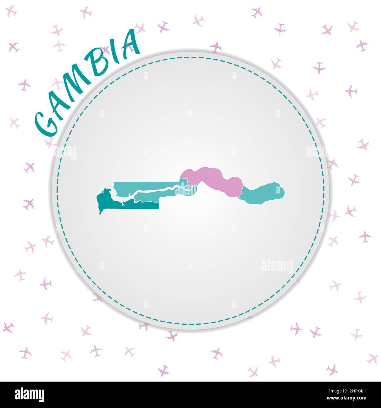 Gambia map design. Map of the country with regions in emerald-amethyst ...