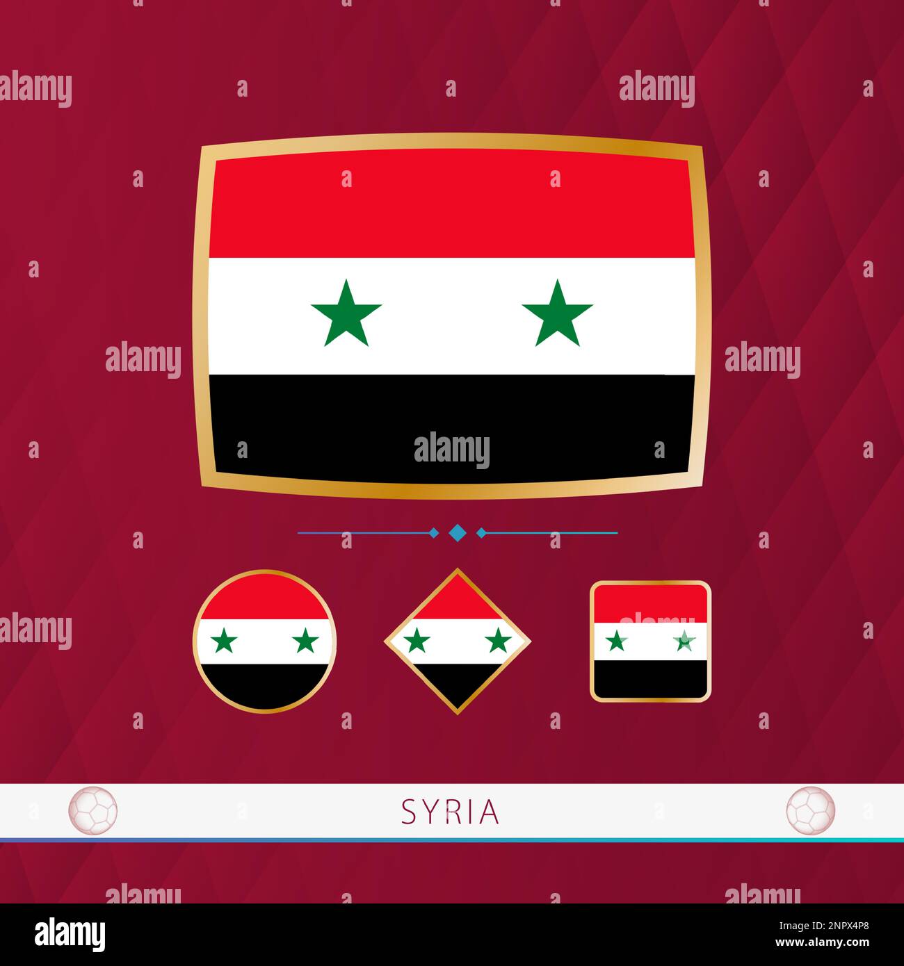Set of Syria flags with gold frame for use at sporting events on a ...