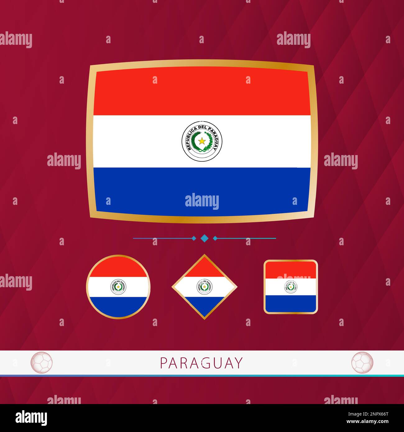 Set of Paraguay flags with gold frame for use at sporting events on a ...