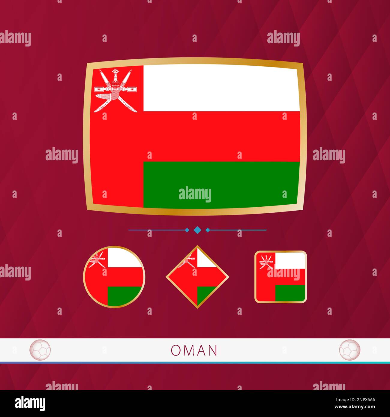 Set of Oman flags with gold frame for use at sporting events on a ...