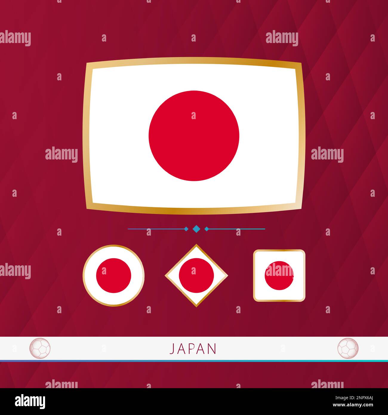 Set of Japan flags with gold frame for use at sporting events on a ...