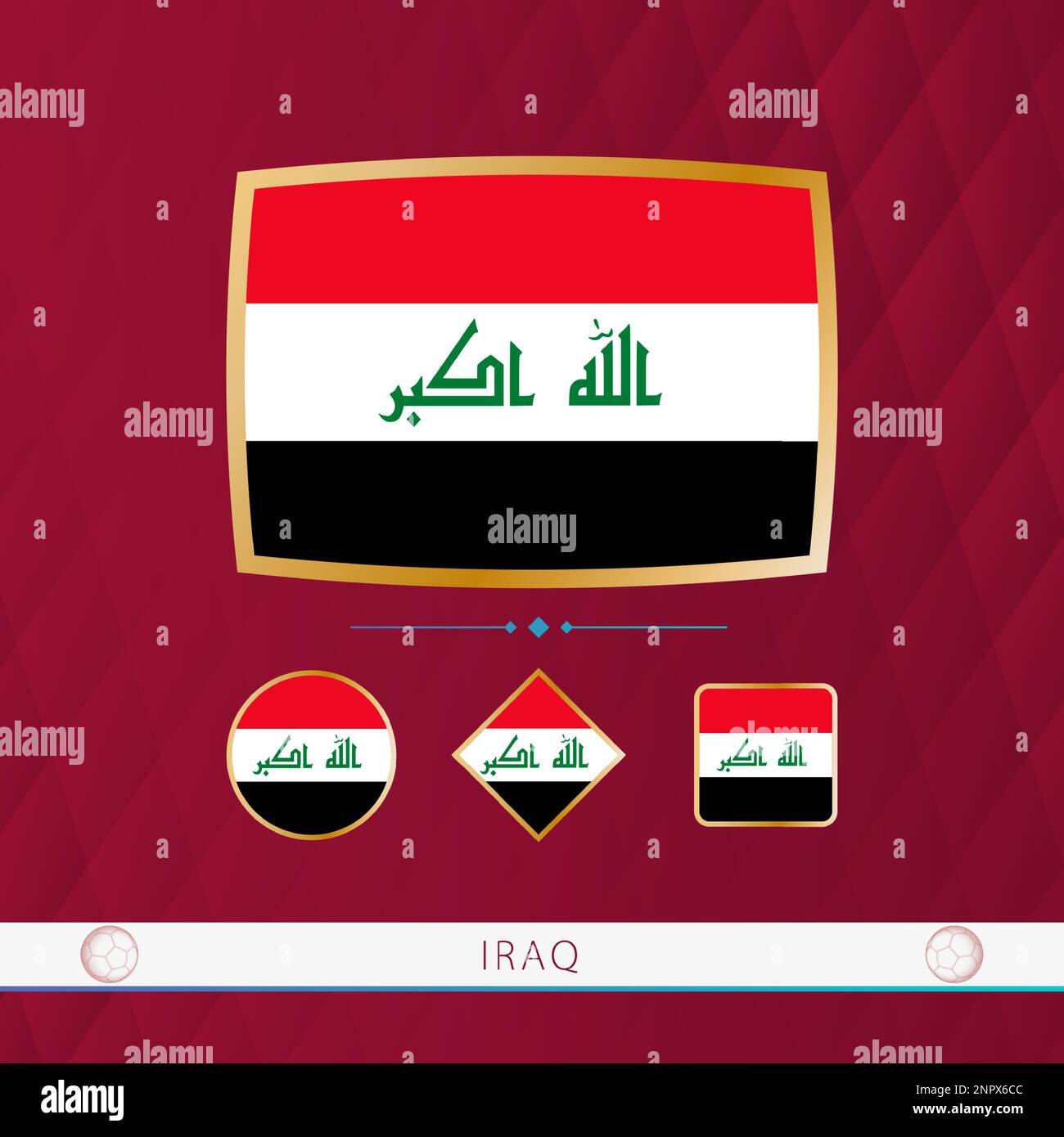 Set of Iraq flags with gold frame for use at sporting events on a ...