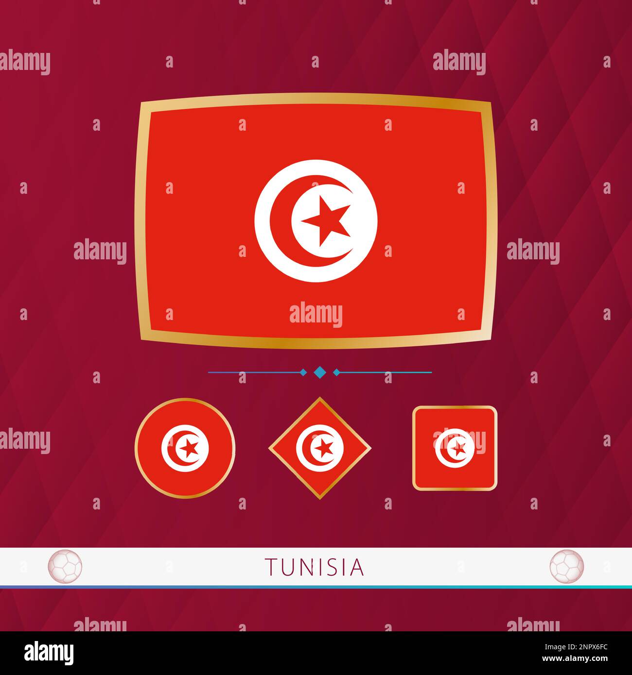 Set of Tunisia flags with gold frame for use at sporting events on a ...