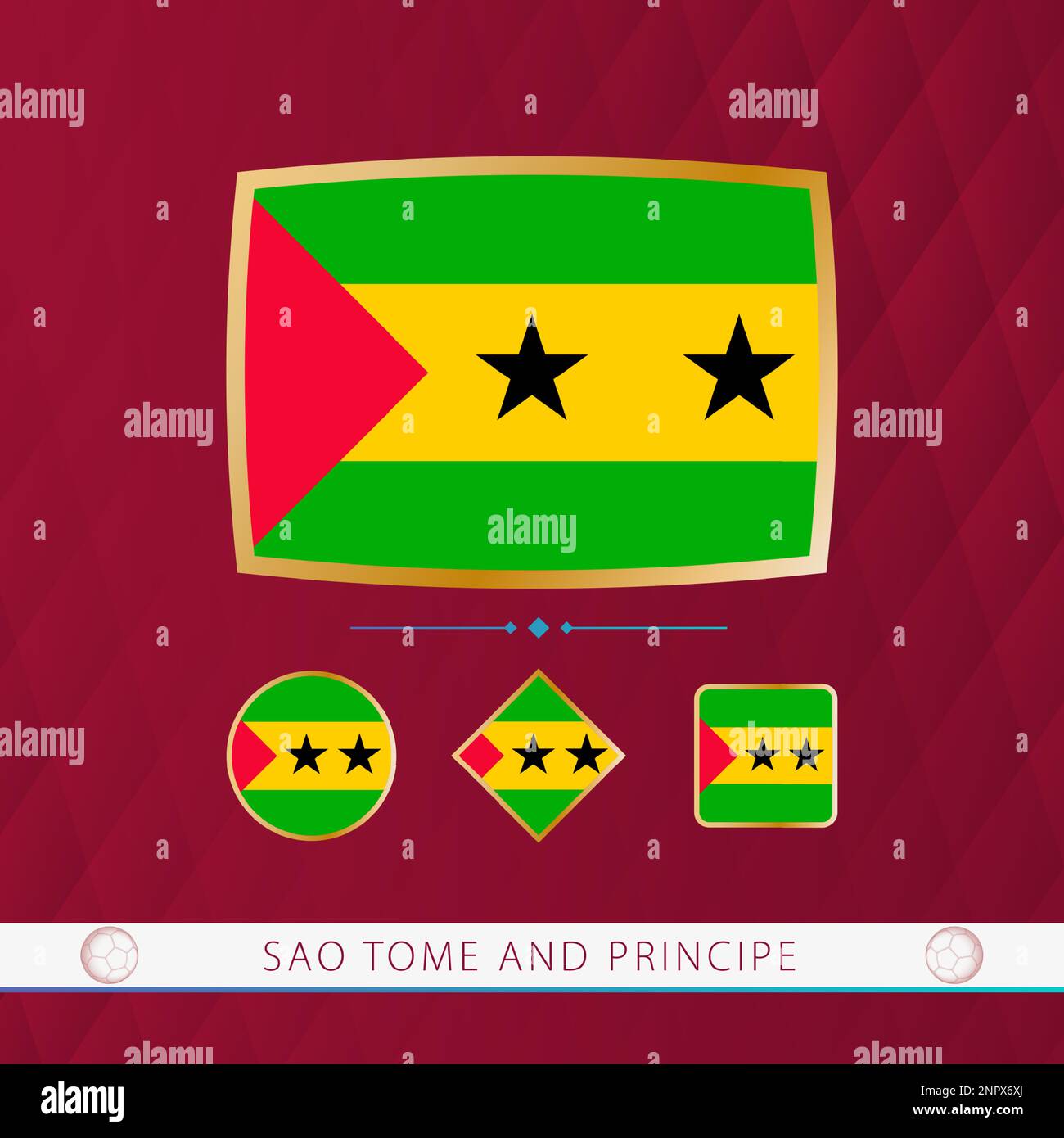 Set of Sao Tome and Principe flags with gold frame for use at sporting ...