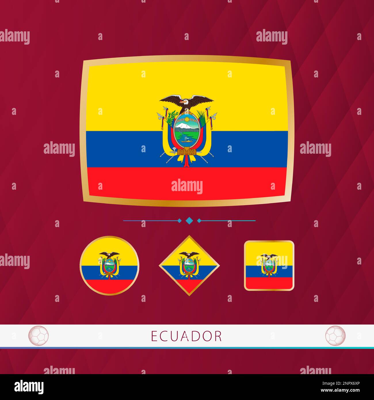 Set of Ecuador flags with gold frame for use at sporting events on a ...