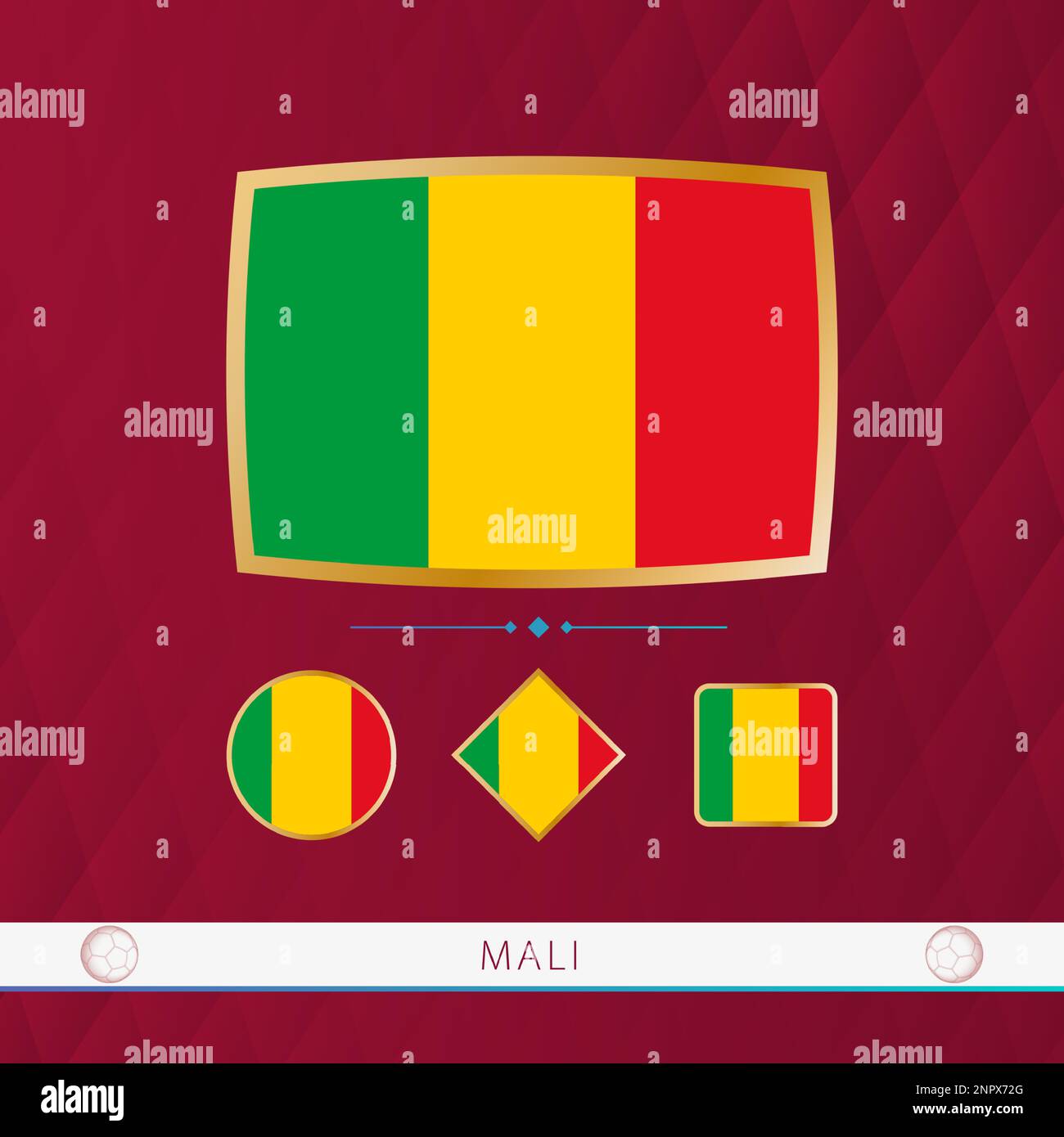 Set of Mali flags with gold frame for use at sporting events on a ...