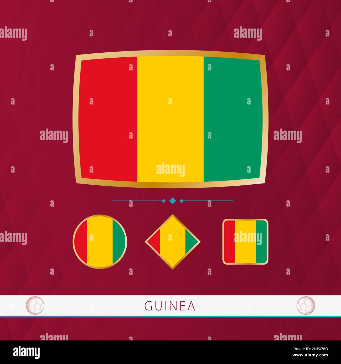 Set of Guinea flags with gold frame for use at sporting events on a ...