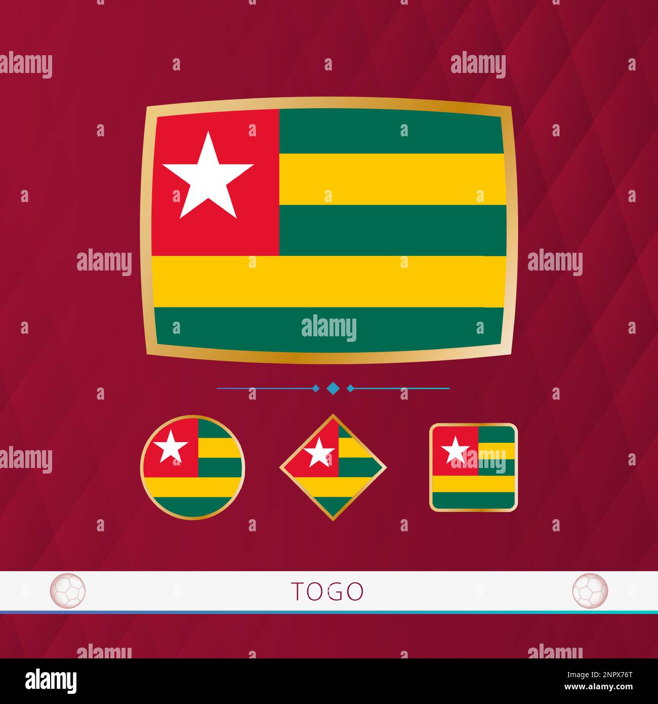 Set of Togo flags with gold frame for use at sporting events on a ...
