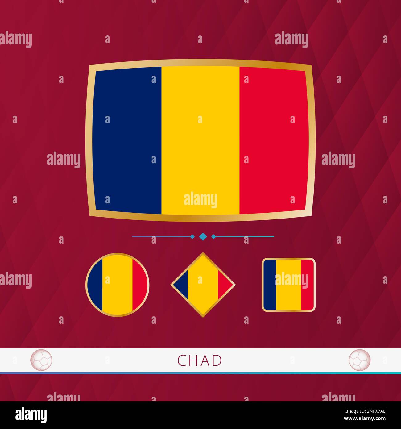 Set of Chad flags with gold frame for use at sporting events on a ...