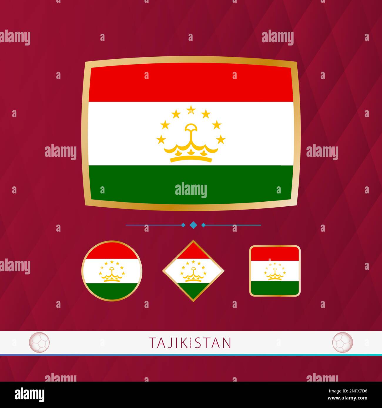 Set of Tajikistan flags with gold frame for use at sporting events on a ...