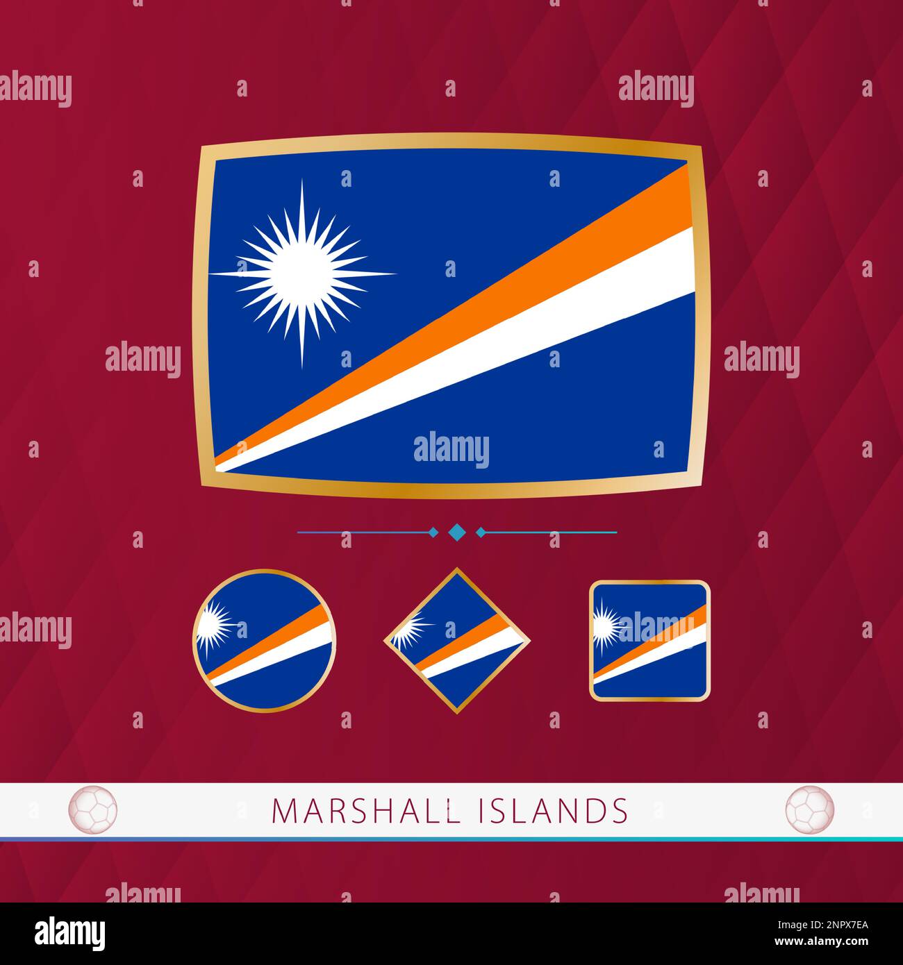 Set of Marshall Islands flags with gold frame for use at sporting ...