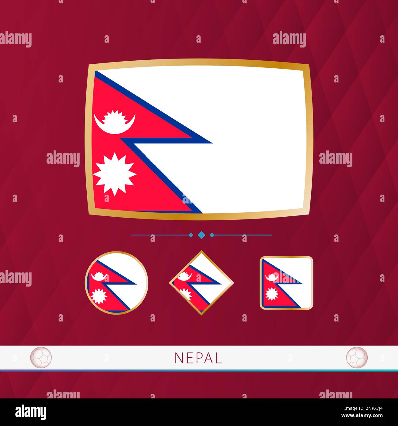 Set of Nepal flags with gold frame for use at sporting events on a ...