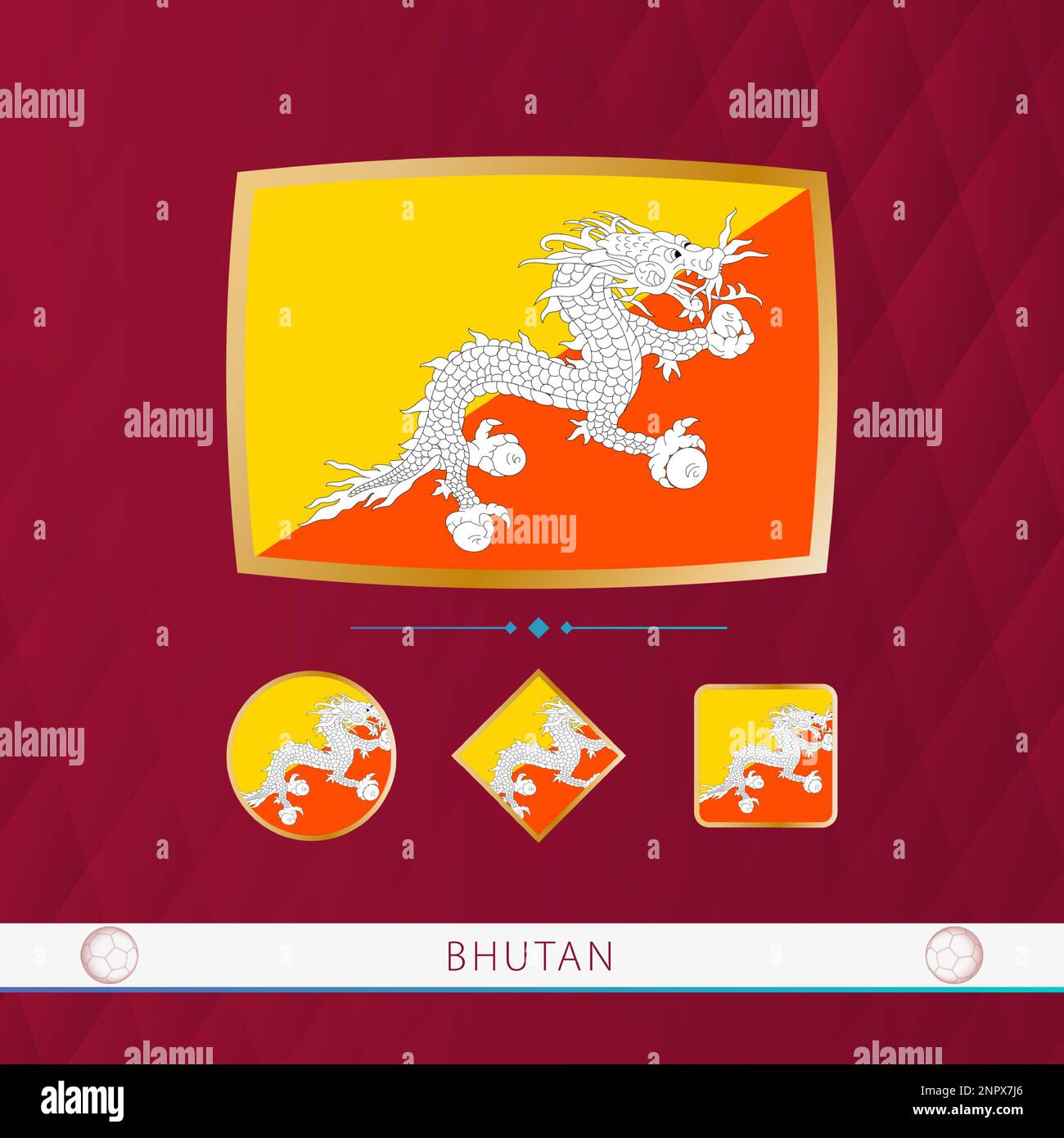 Set of Bhutan flags with gold frame for use at sporting events on a ...