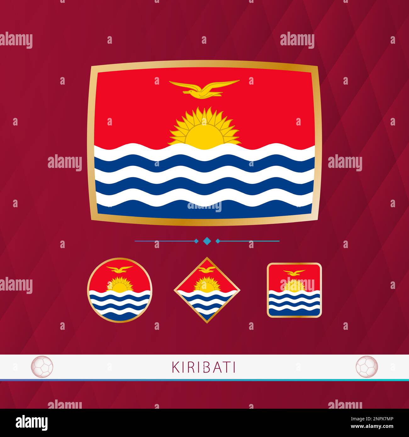 Set of Kiribati flags with gold frame for use at sporting events on a ...