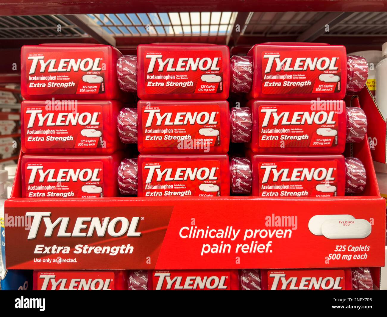 Extra Strength Tylenol 24 caplet boxes on the shelf in a drug store ...