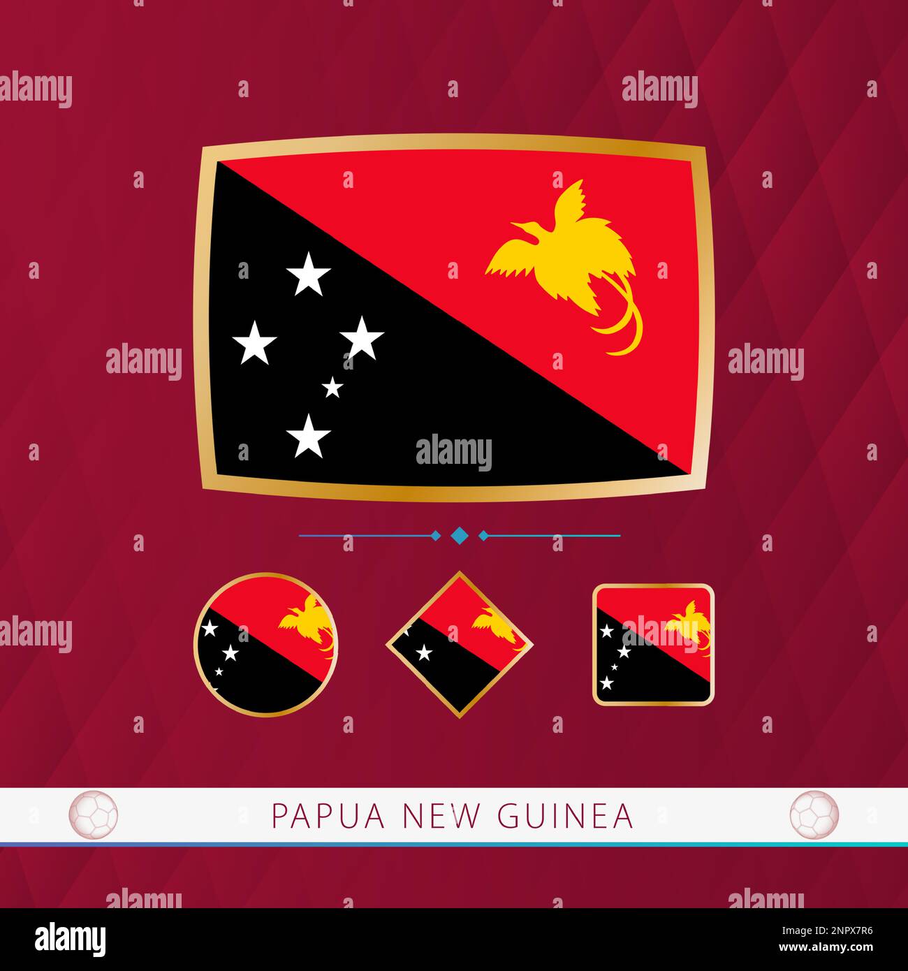 Set of Papua New Guinea flags with gold frame for use at sporting ...