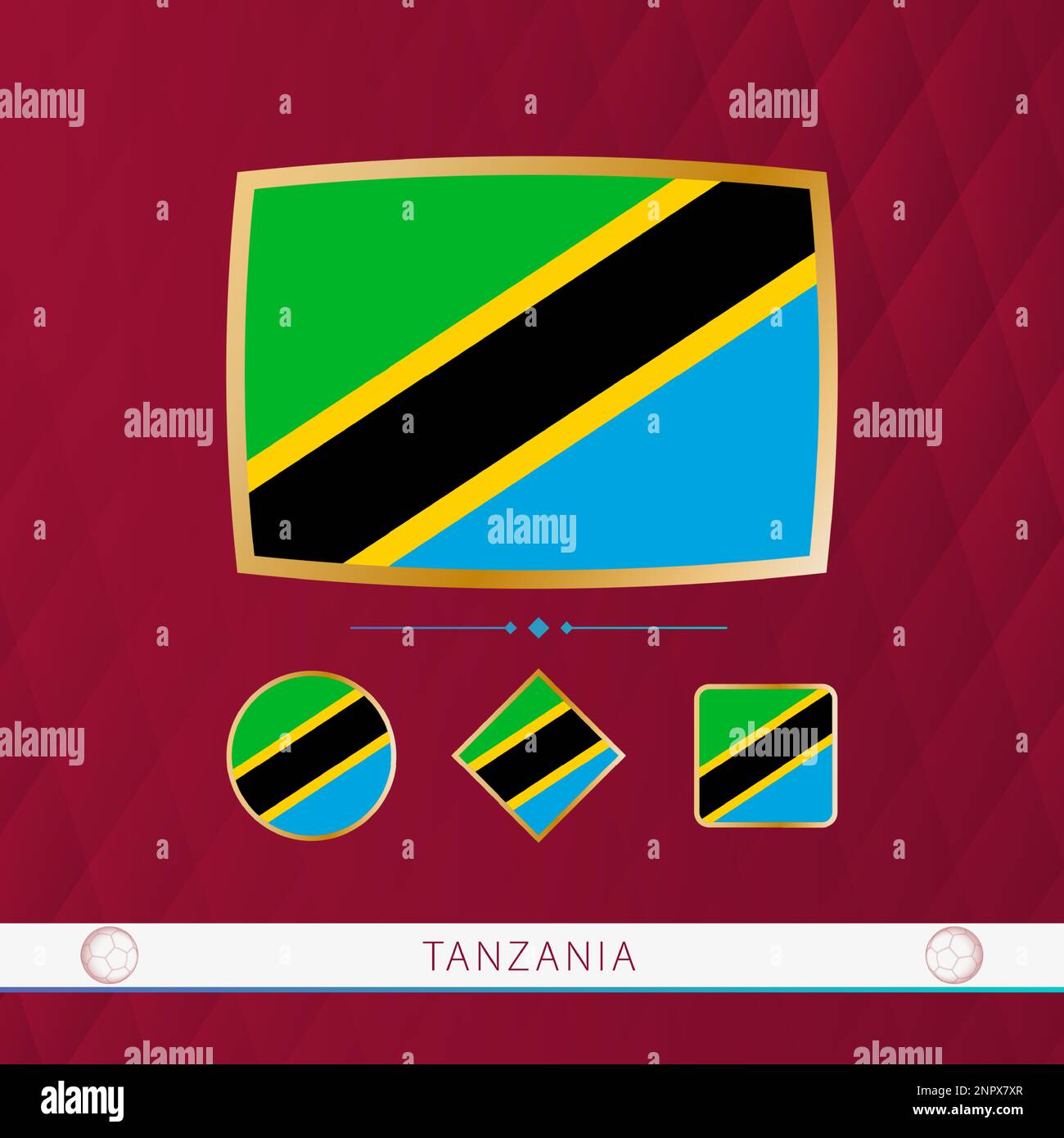 Set of Tanzania flags with gold frame for use at sporting events on a ...