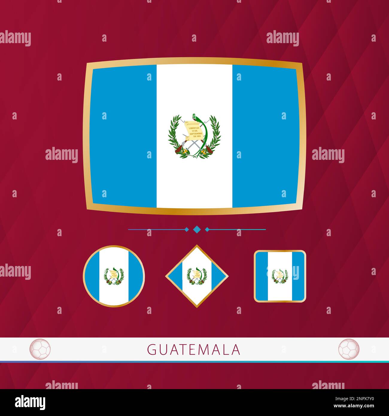 Set of Guatemala flags with gold frame for use at sporting events on a ...