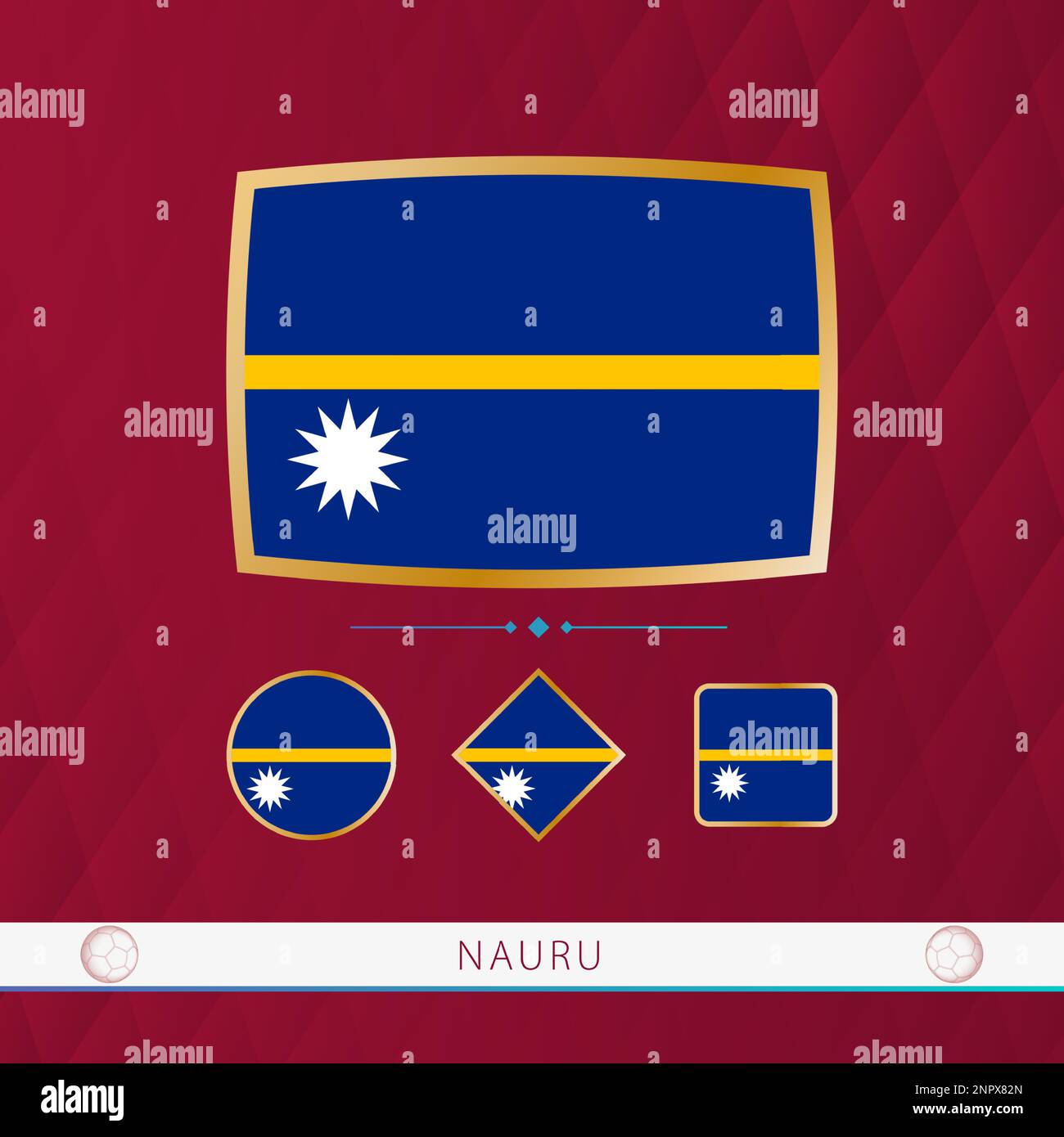 Set of Nauru flags with gold frame for use at sporting events on a ...