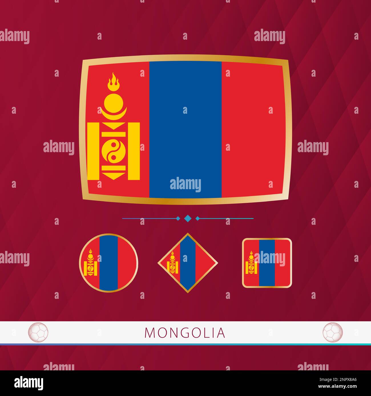 Set of Mongolia flags with gold frame for use at sporting events on a ...