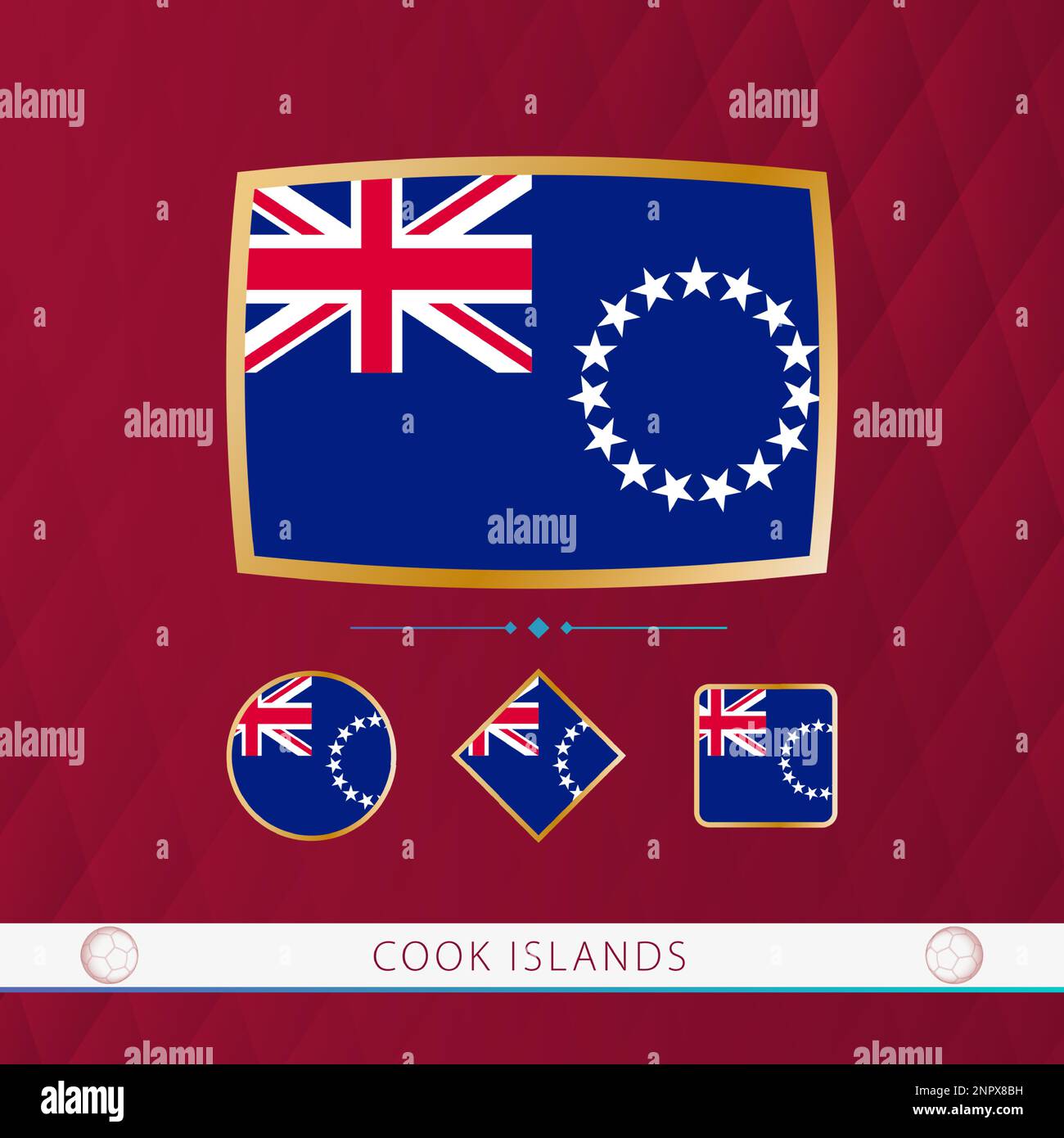 Set of Cook Islands flags with gold frame for use at sporting events on ...