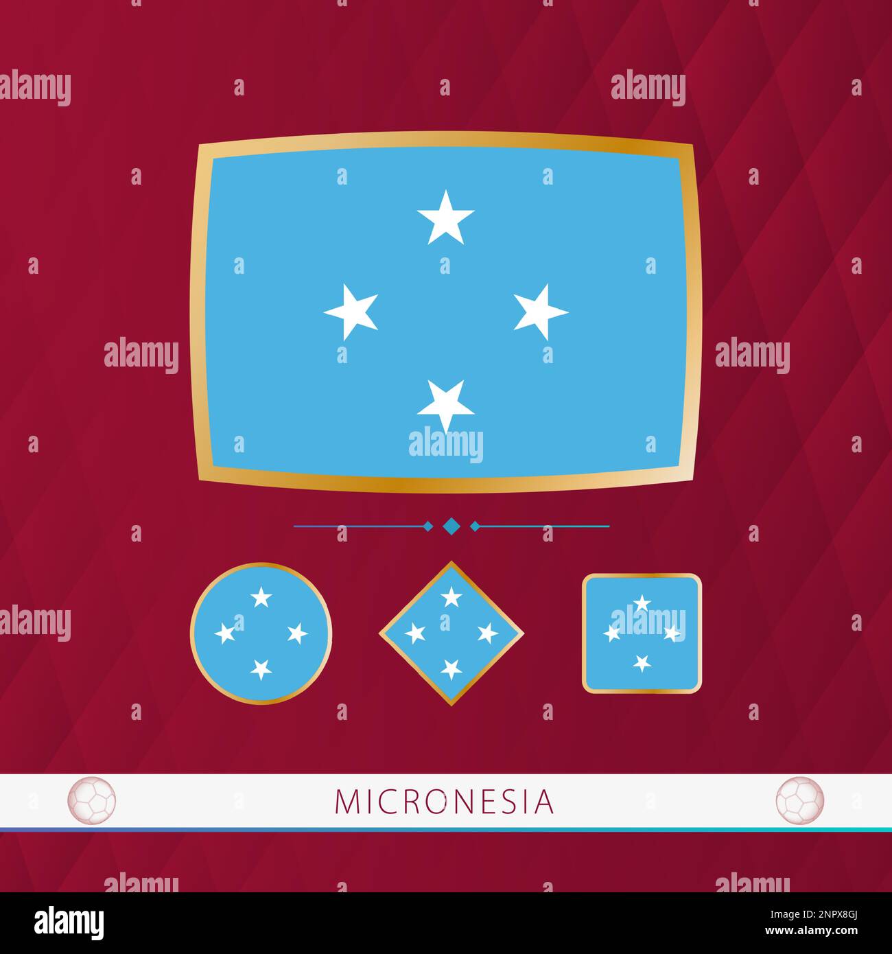 Set of Micronesia flags with gold frame for use at sporting events on a ...