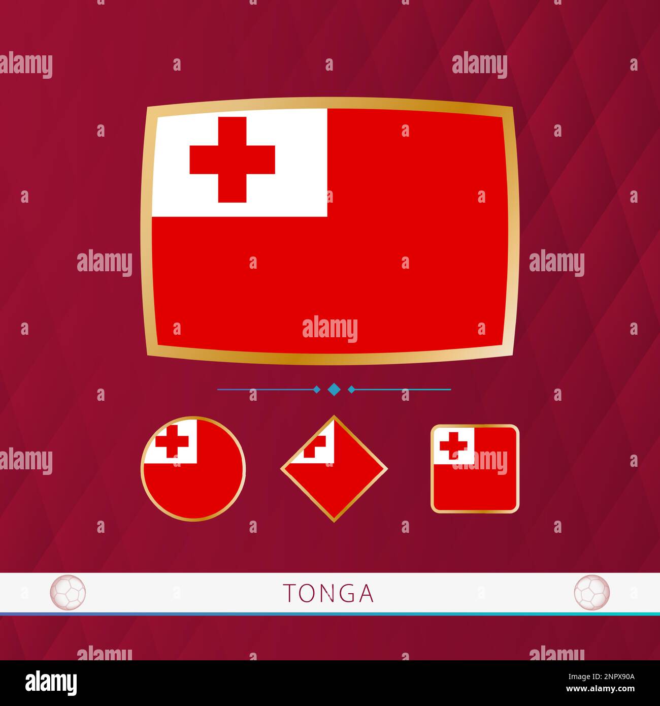 Set of Tonga flags with gold frame for use at sporting events on a ...