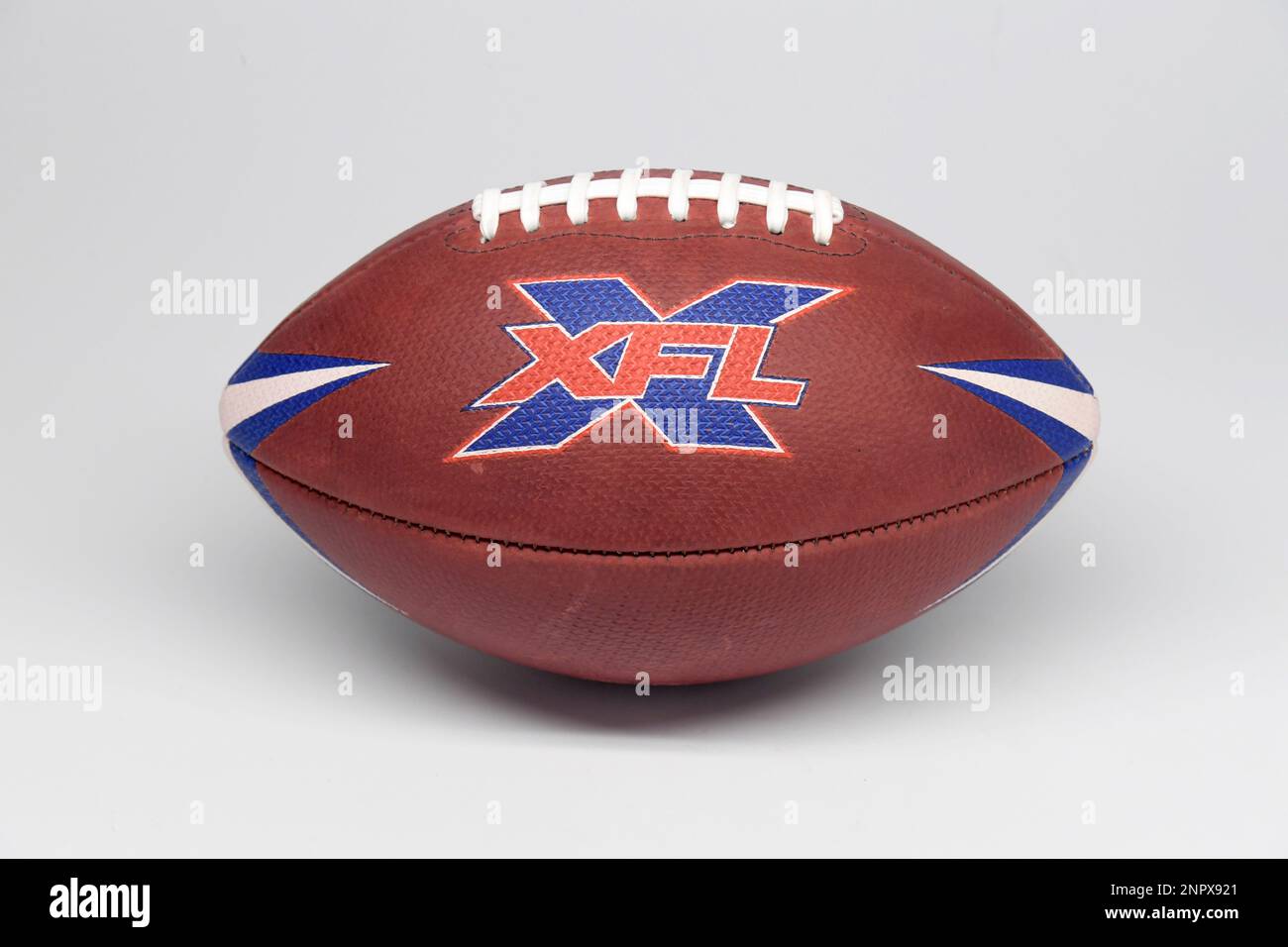 An authentic XFL logo official football is seen on Friday, June 23 ...