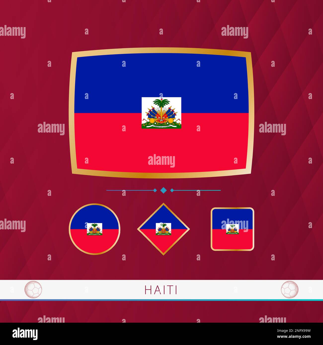 Set of Haiti flags with gold frame for use at sporting events on a ...