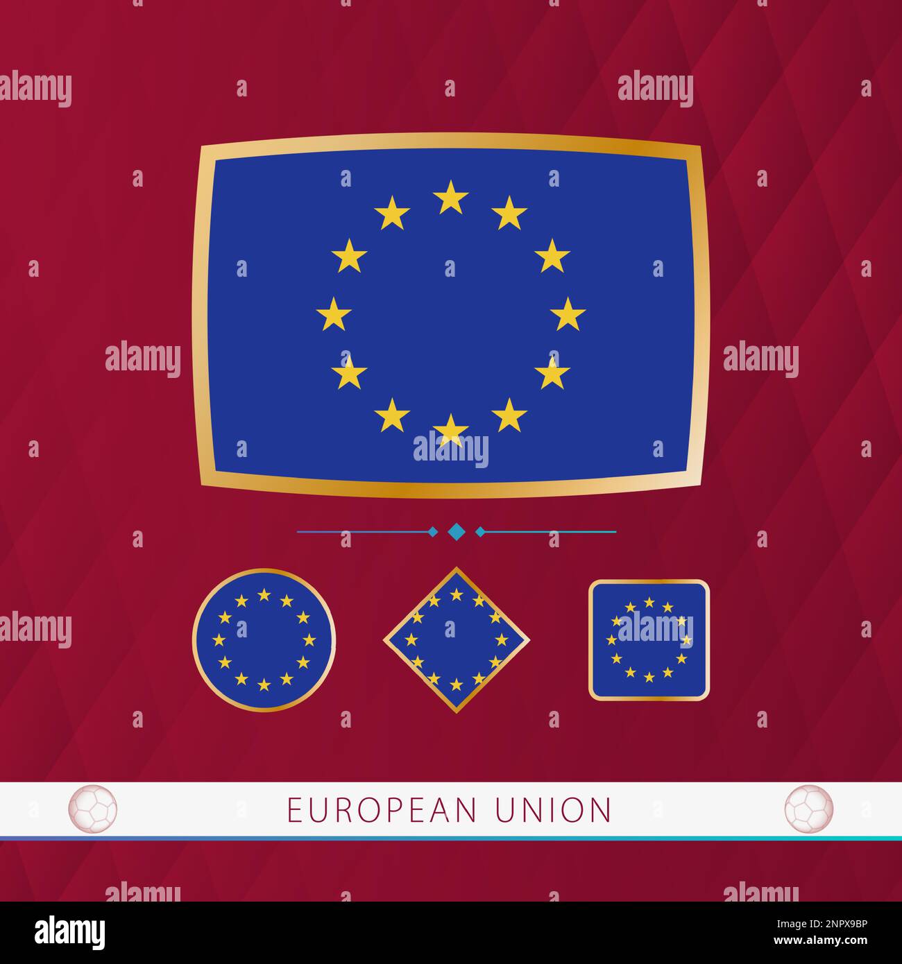 Set of European Union flags with gold frame for use at sporting events ...