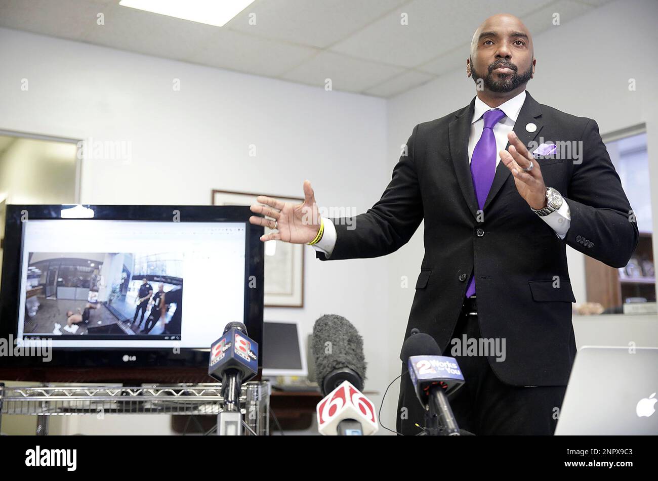 Attorney Damario Solomon-Simmons speaks about a lawsuit filed in the ...