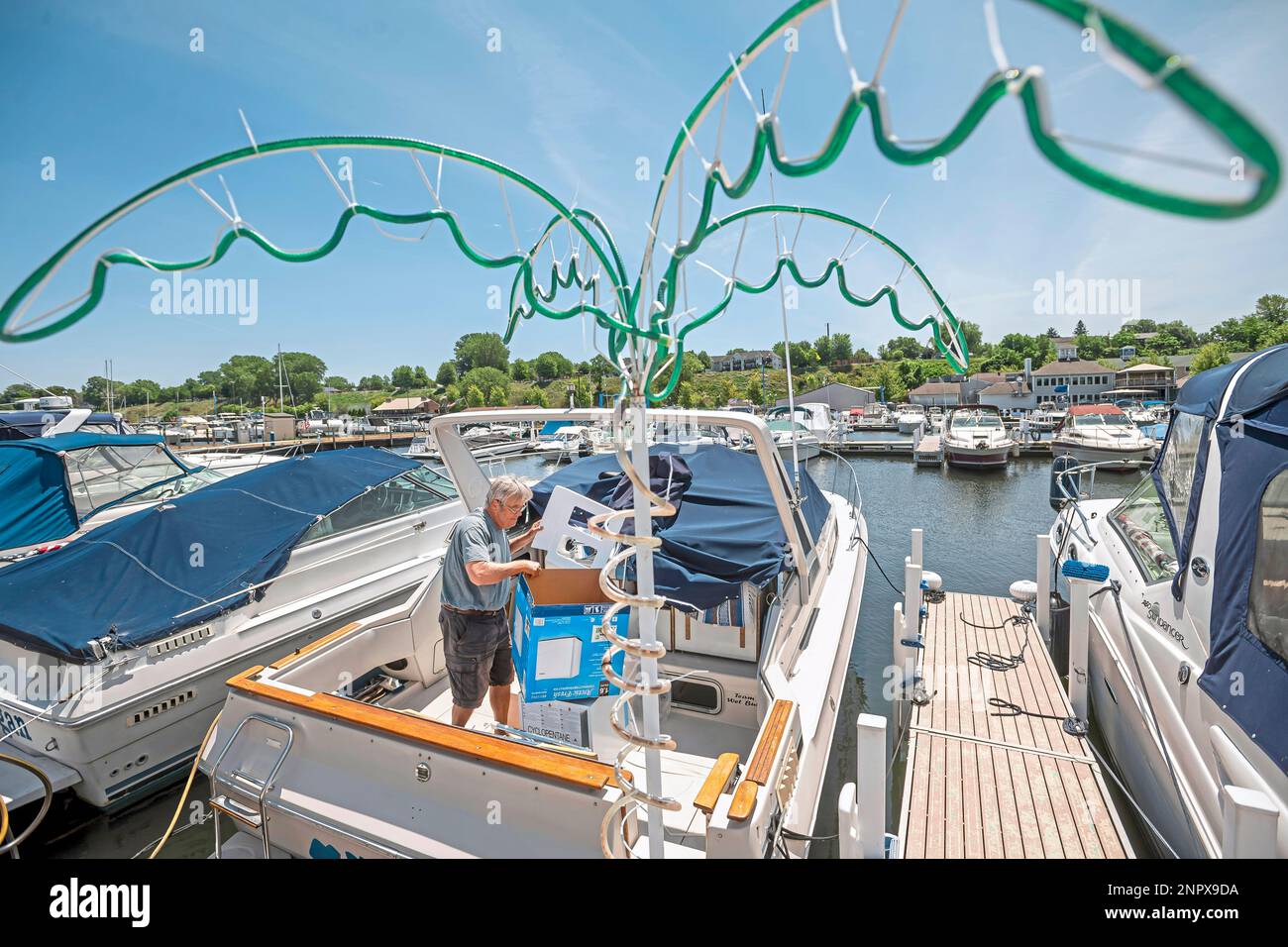 Seen under his "party dock" light-up palm tree, Pat Hanlin of Erie ...