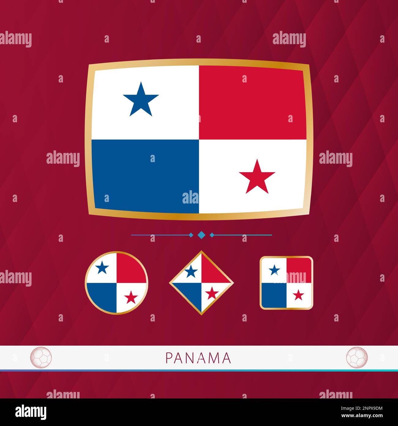 Set of Panama flags with gold frame for use at sporting events on a ...