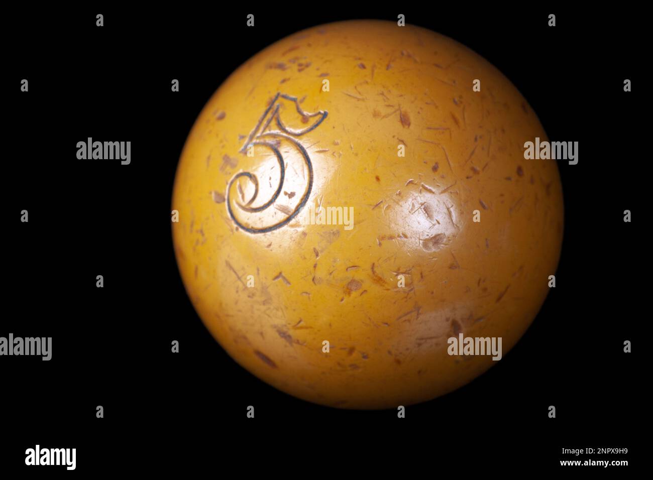 Old vintage billiard ball, number six. On black background Stock Photo ...