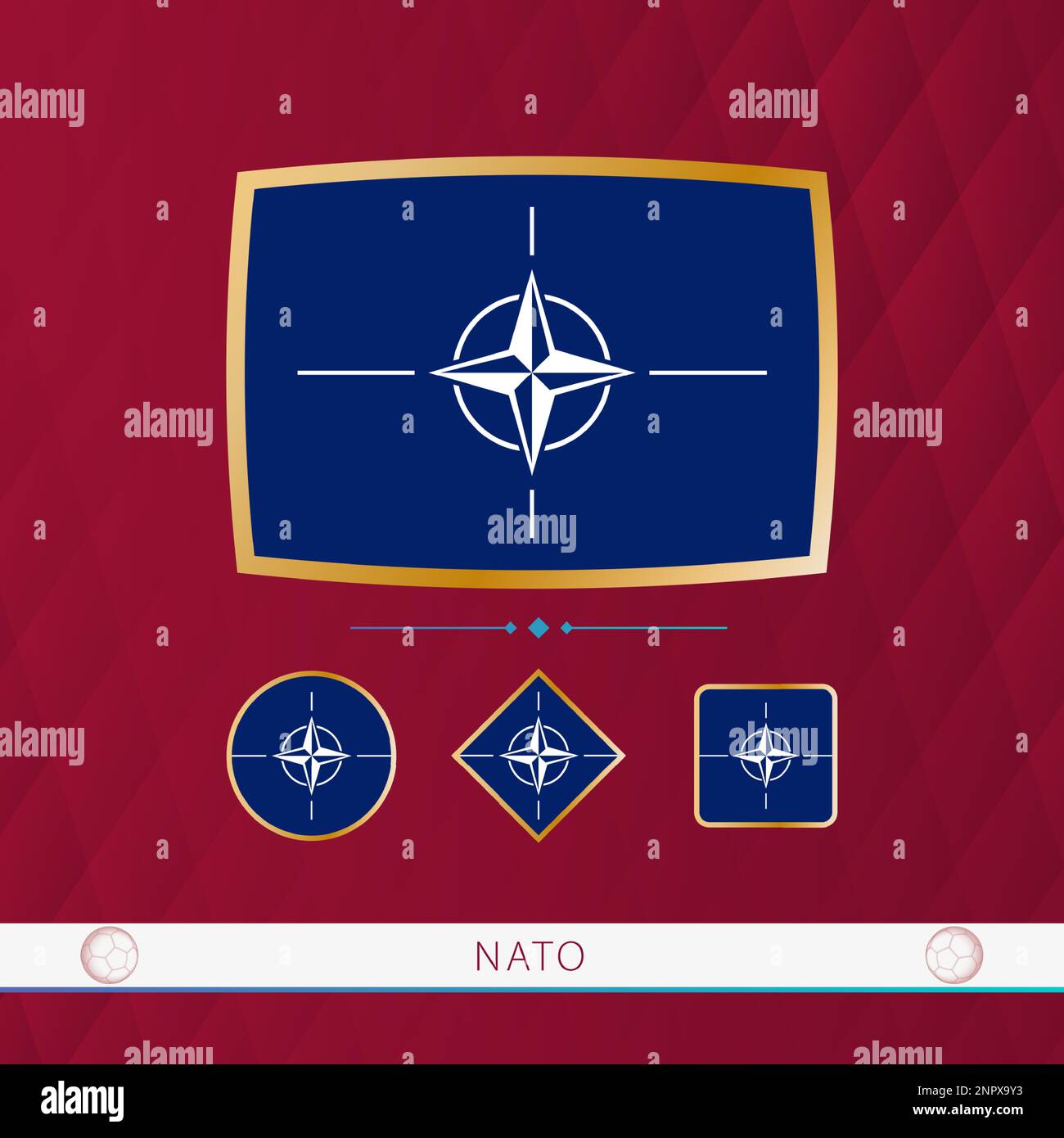 Set of Nato flags with gold frame for use at sporting events on a ...