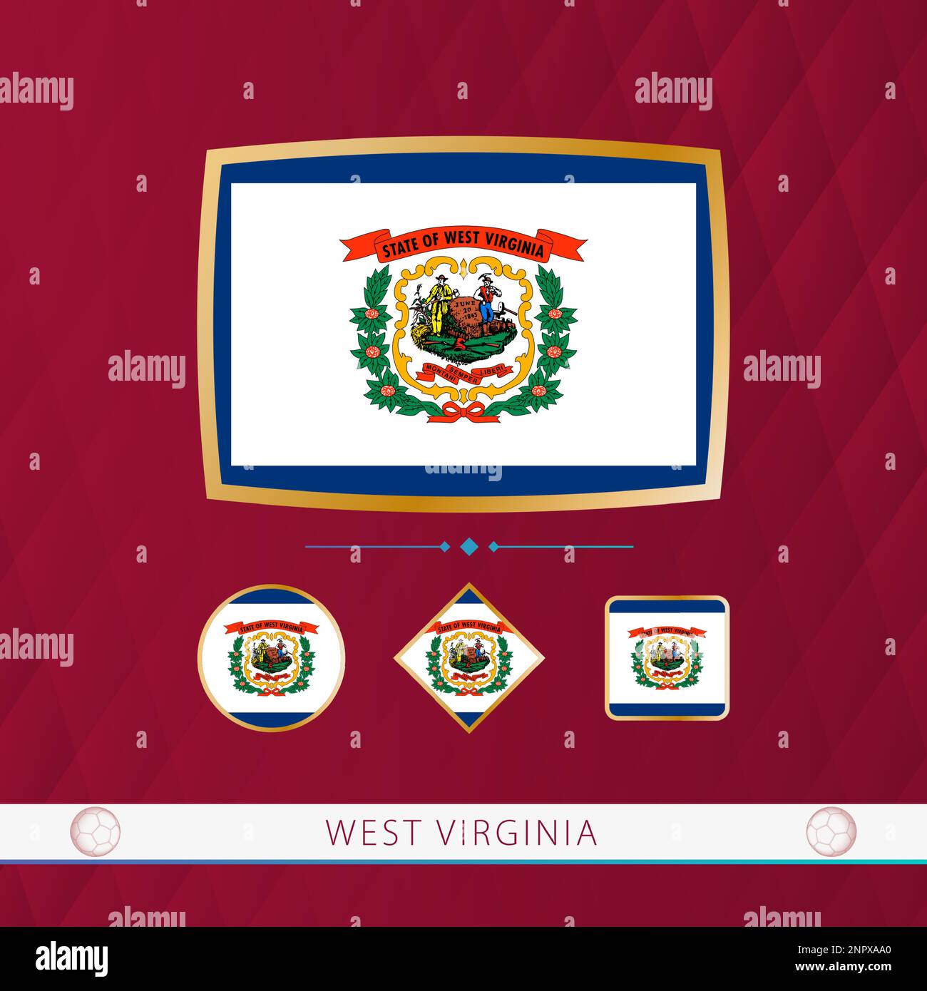 Set of West Virginia flags with gold frame for use at sporting events ...