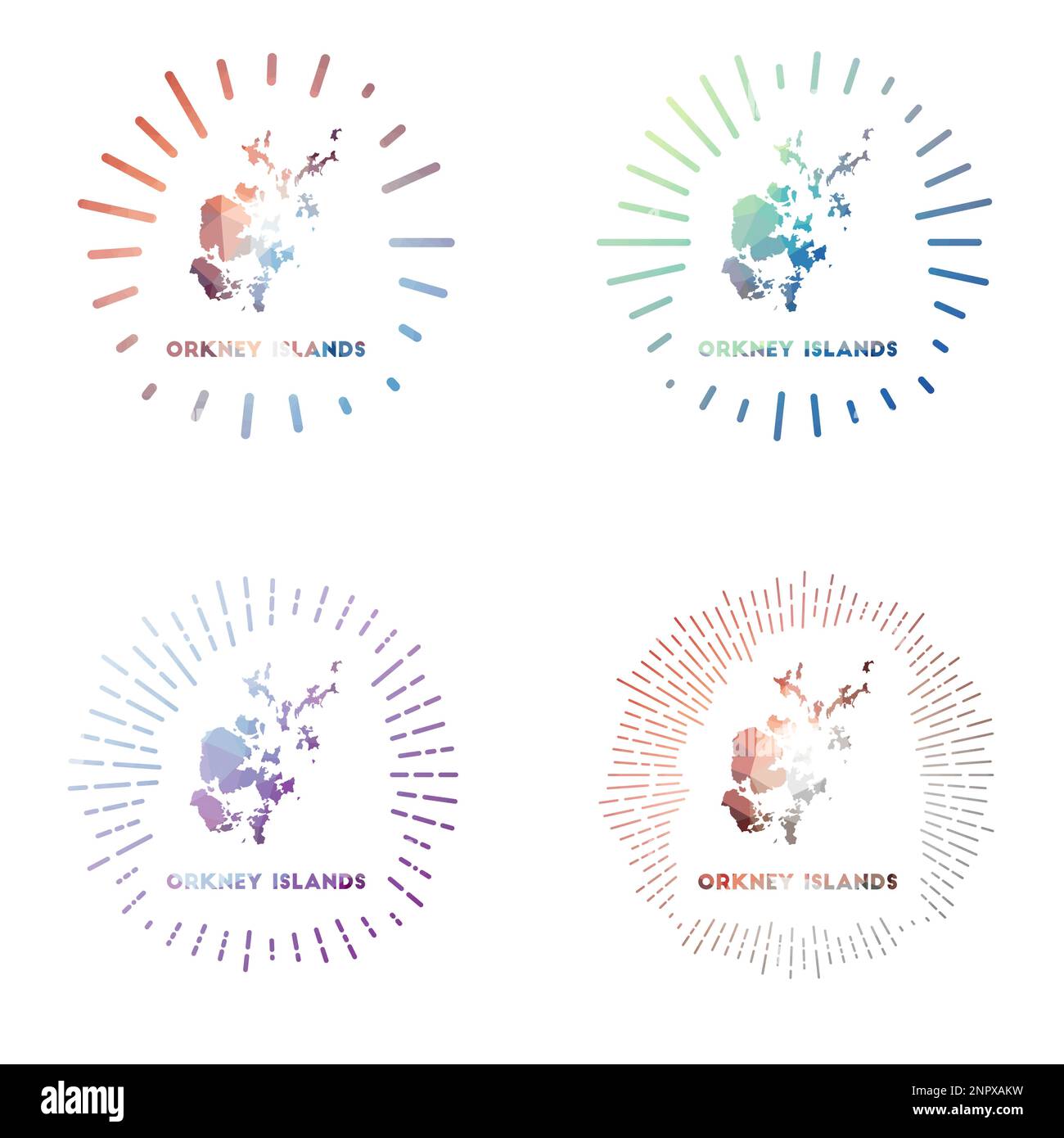 Orkney Islands low poly sunburst set. Logo of island in geometric ...