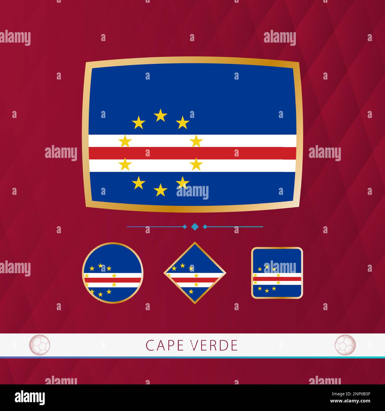 Set of Cape Verde flags with gold frame for use at sporting events on a ...