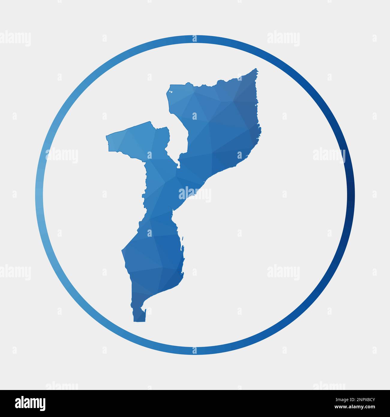 Mozambique icon. Polygonal map of the country in gradient ring. Round ...