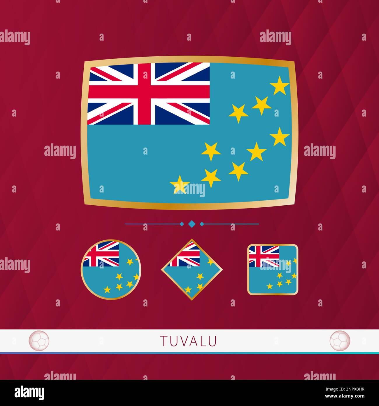 Set of Tuvalu flags with gold frame for use at sporting events on a ...